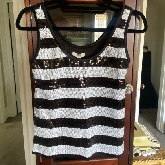 Tops | Nwt Sequin Striped Black And White Tank Top | Poshmark